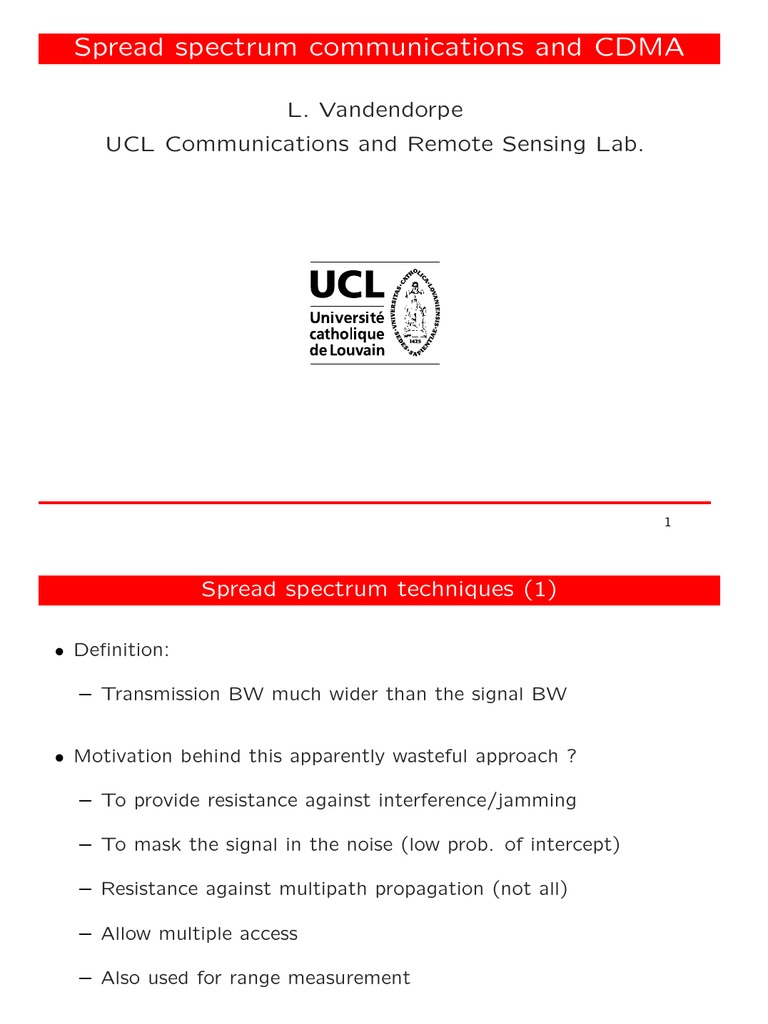 Spread Spectrum Communications and CDMA: L. Vandendorpe UCL Communications and Remote Sensing ...