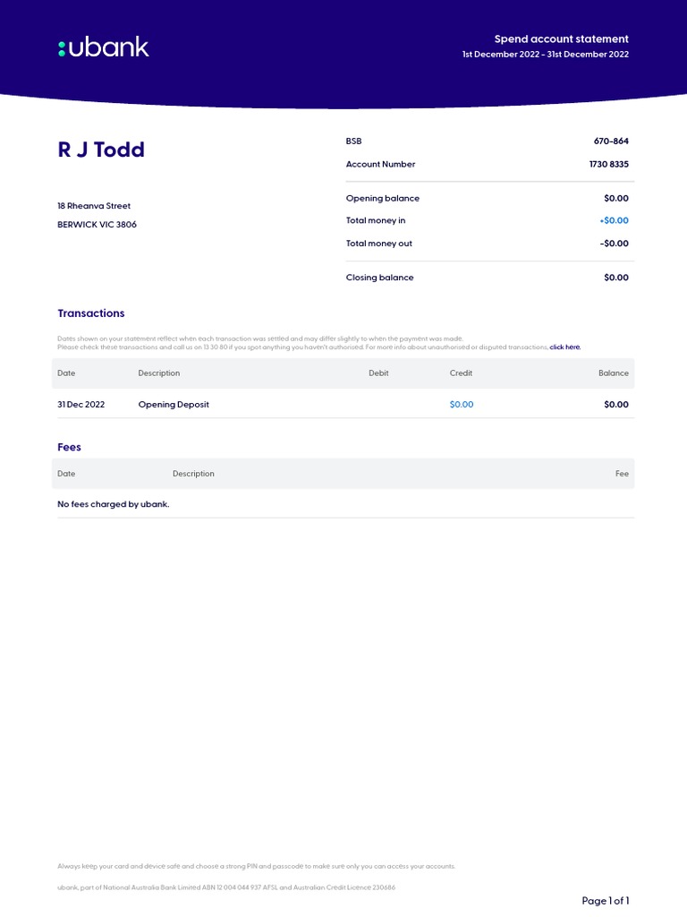 Ubank Spend Account Statement Summary | PDF | Credit Card | Money