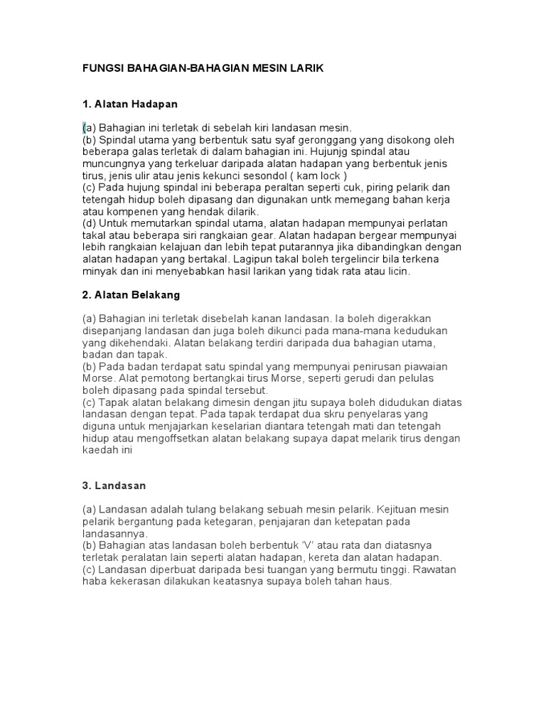 Fungsi Bahagian Mesin Larik | PDF