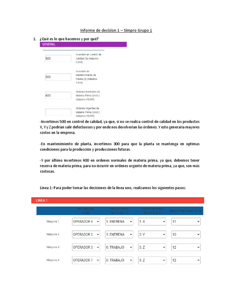 Informe Decision 1 Simpro - Grupo 1 | PDF | Inventario | Economias