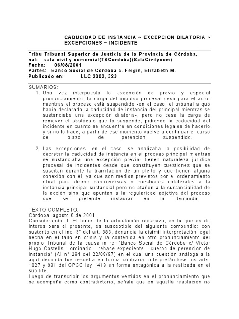 Excepciones Procesales y Caducidad TSJ | PDF | Ley procesal | Caso de ley