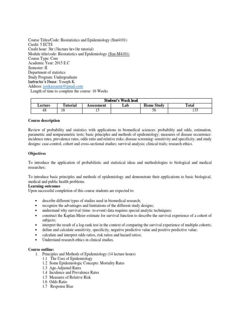 Biostatistics and Epidemiology Corse Outline 2 | PDF | Epidemiology ...