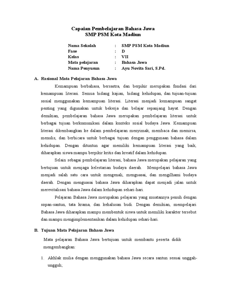 CP, TP, Atp Bahasa Jawa | PDF