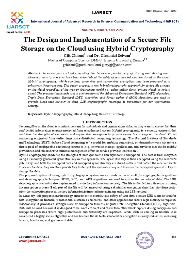 The Design and Implementation of A Secure File Storage On The Cloud Using Hybrid Cryptography ...