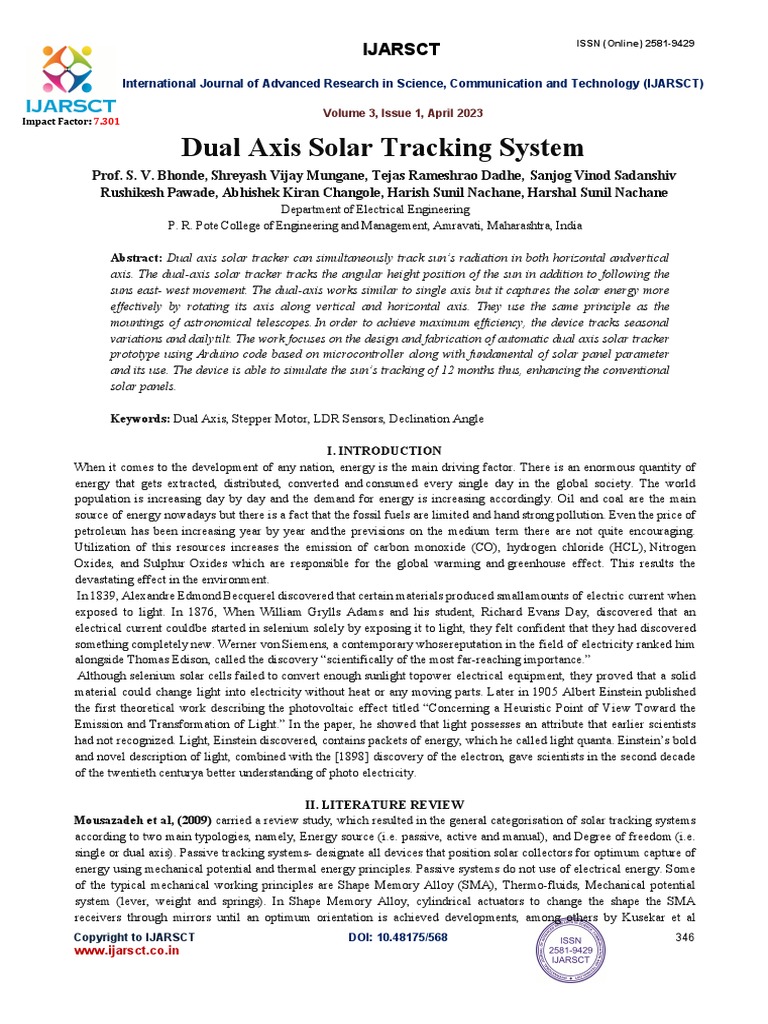 Dual Axis Solar Tracking System | PDF | Solar Energy | Electric Motor