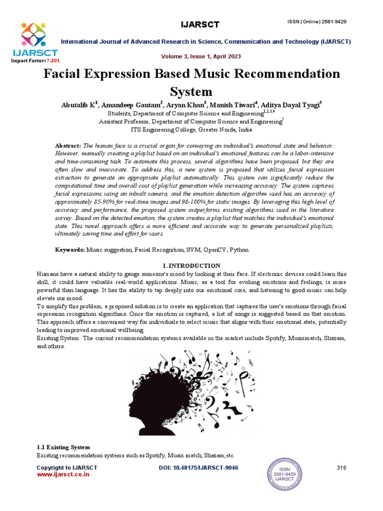 Facial Expression Based Music Recommendation System | PDF | Emotions ...
