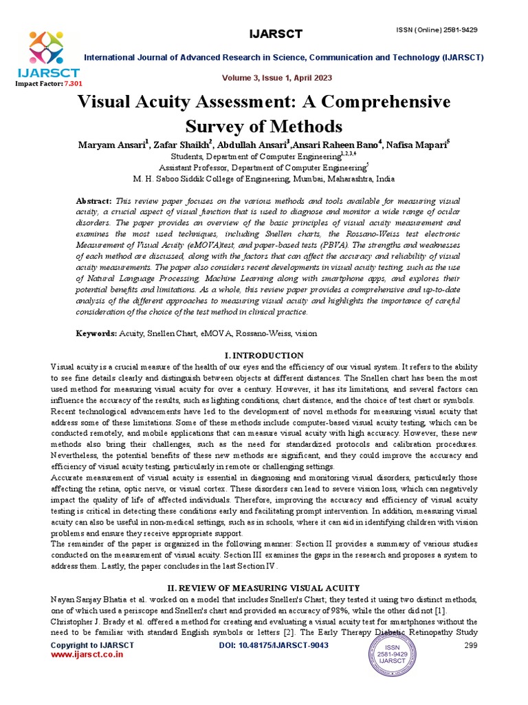 Visual Acuity Assessment: A Comprehensive Survey of Methods | PDF | Visual Acuity | Vision