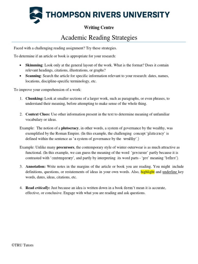 Academic Reading Strategies30567 | PDF | Career & Growth