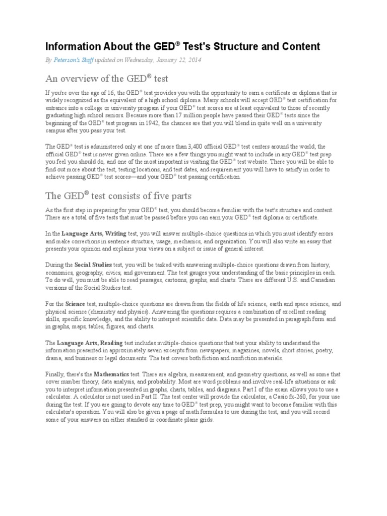 Information About The Ged Pdf General Educational Development