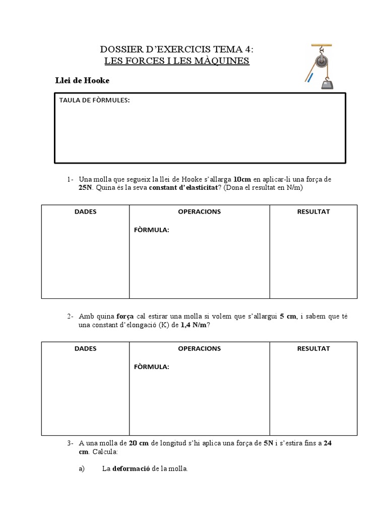 Dossier Exercicis Tema 4 - Les Forces I Les Màquines | PDF
