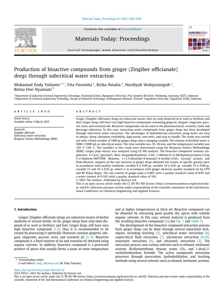 Production of Bioactive Compounds From Ginger (Zingiber Officianale) | PDF | Gas Chromatography ...