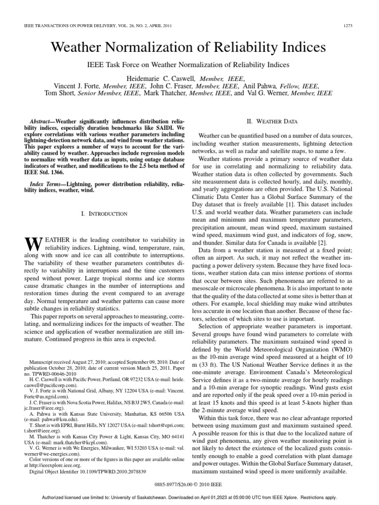 Weather Normalization of Reliability Indices | PDF | Linear Regression | Regression Analysis
