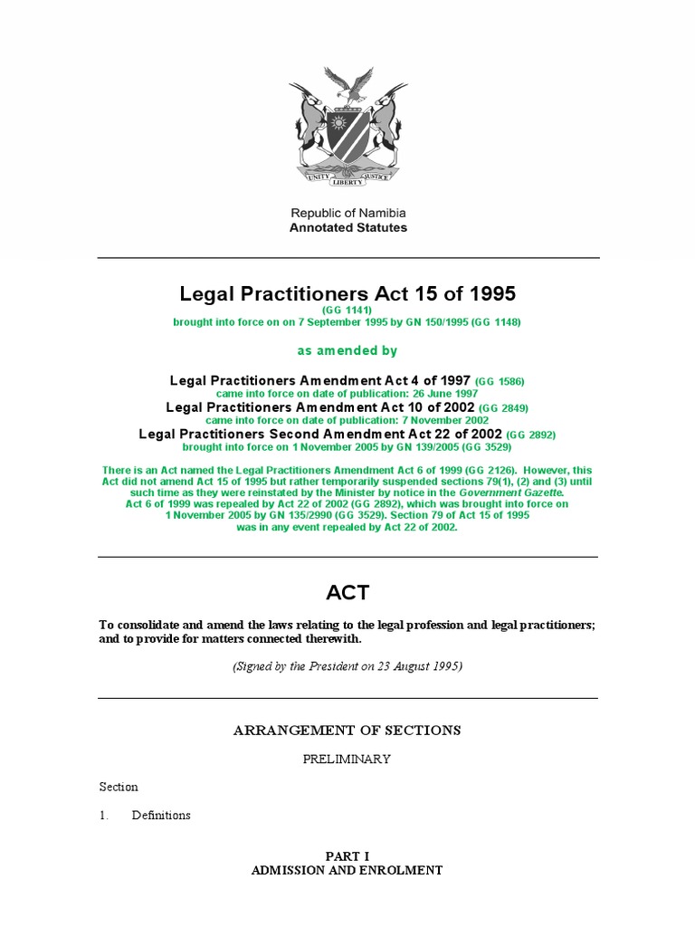 Legal Practitioners Act 15 of 1995 | PDF | Lawyer | Notary Public