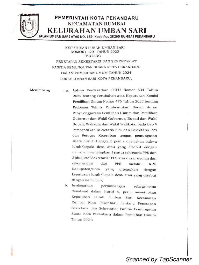 SK Lurah Umban Sari | PDF