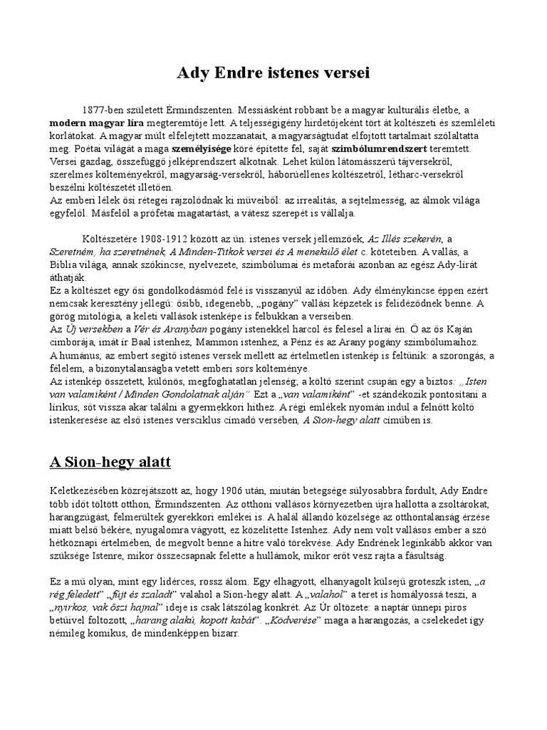 Ady Endre Istenes Versei | PDF