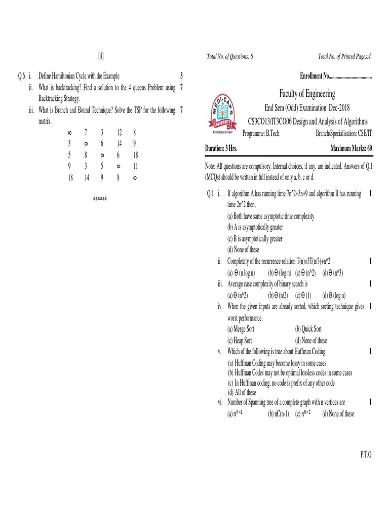 Cs3co13 It3co06 Design And Analysis Of Algorithms Pdf Dynamic Programming Time Complexity 6203