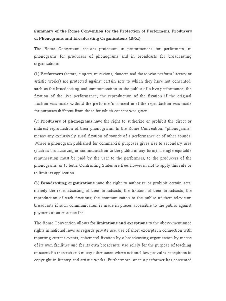 Rome Convention | PDF | Monopoly (Economics) | Intellectual Property Law