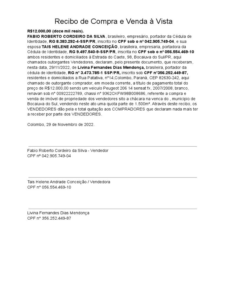 Recibo de Compra e Venda À Vista-1 - 230314 - 095638 | PDF