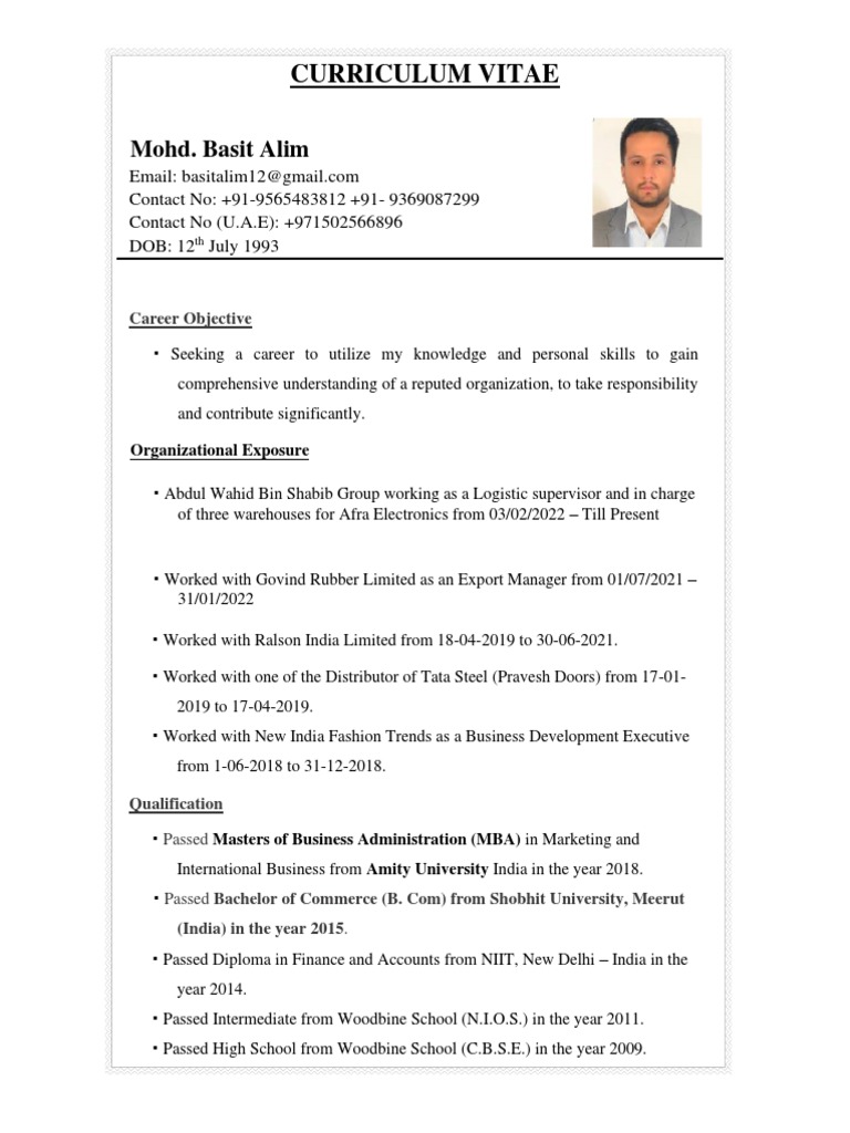 CV Basit Alim (Uae) | PDF