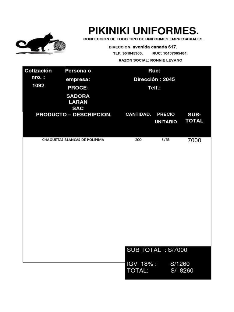 Cotización de Uniformes Empresariales | PDF