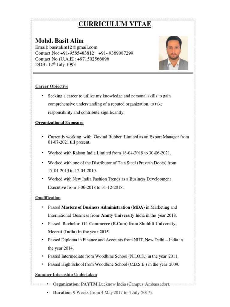 CV Basit Alim (Uae) | PDF