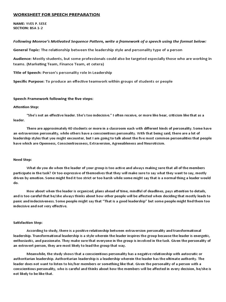 Speech Preparation | PDF | Leadership | Extraversion And Introversion