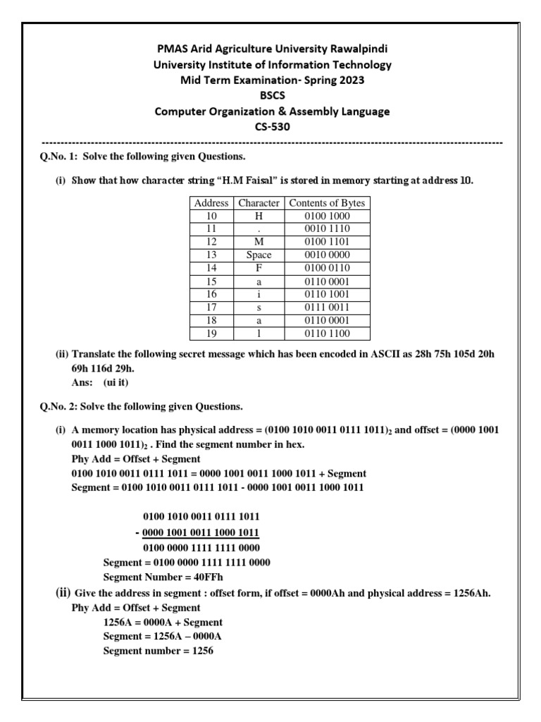Midterm Exam: Computer Organization & Assembly | PDF | Computer Data ...