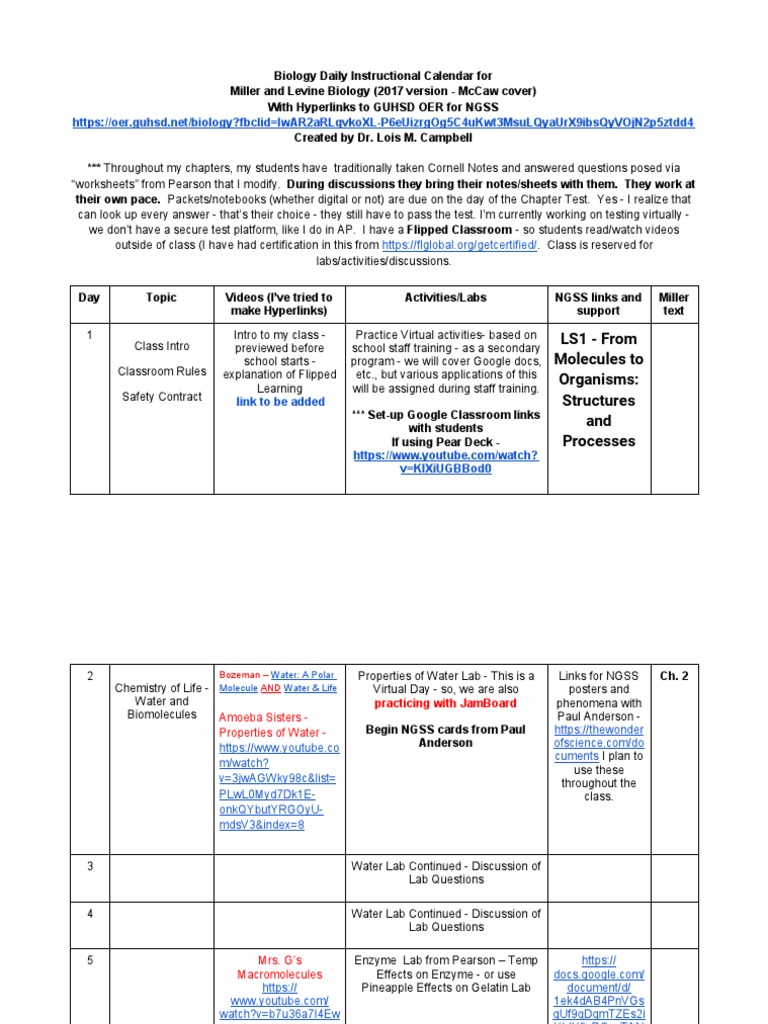 Bio 180 Days Instruction NGSS Links | PDF | Gene | Dna
