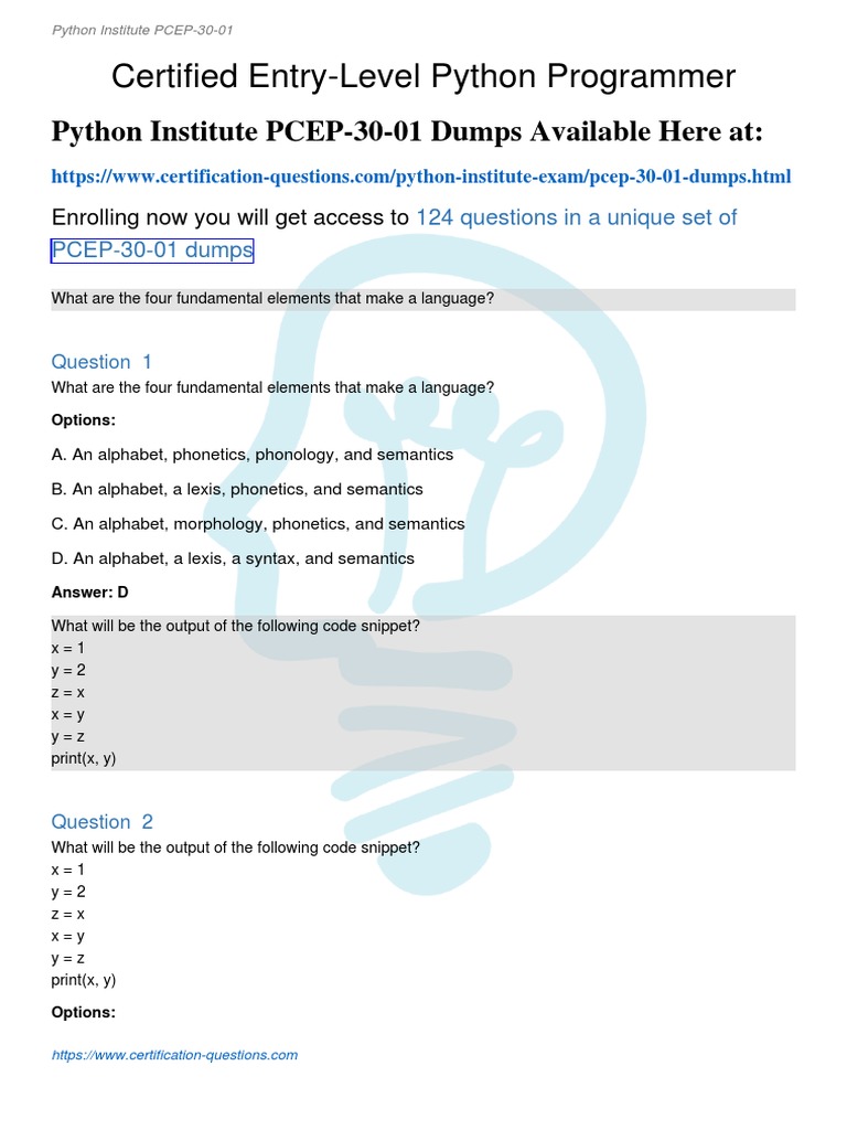 Certified Entry-Level Python Programmer: Python Institute PCEP-30-01 Dumps Available Here at ...