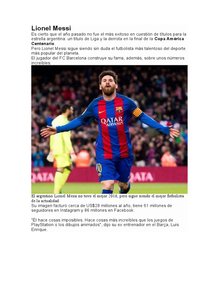 Messi: El talento del fútbol actual | PDF | Deportes y actividades al ...