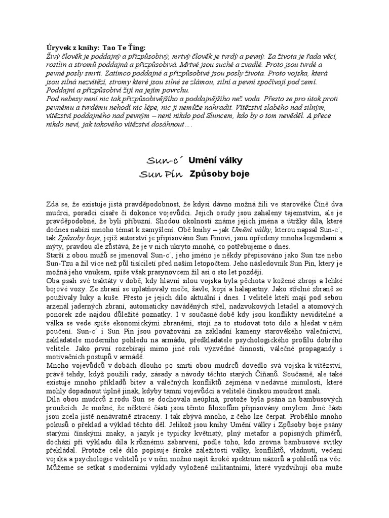 Sun-C Sun Pin: Úryvek Z Knihy: Tao Te Ťing | PDF