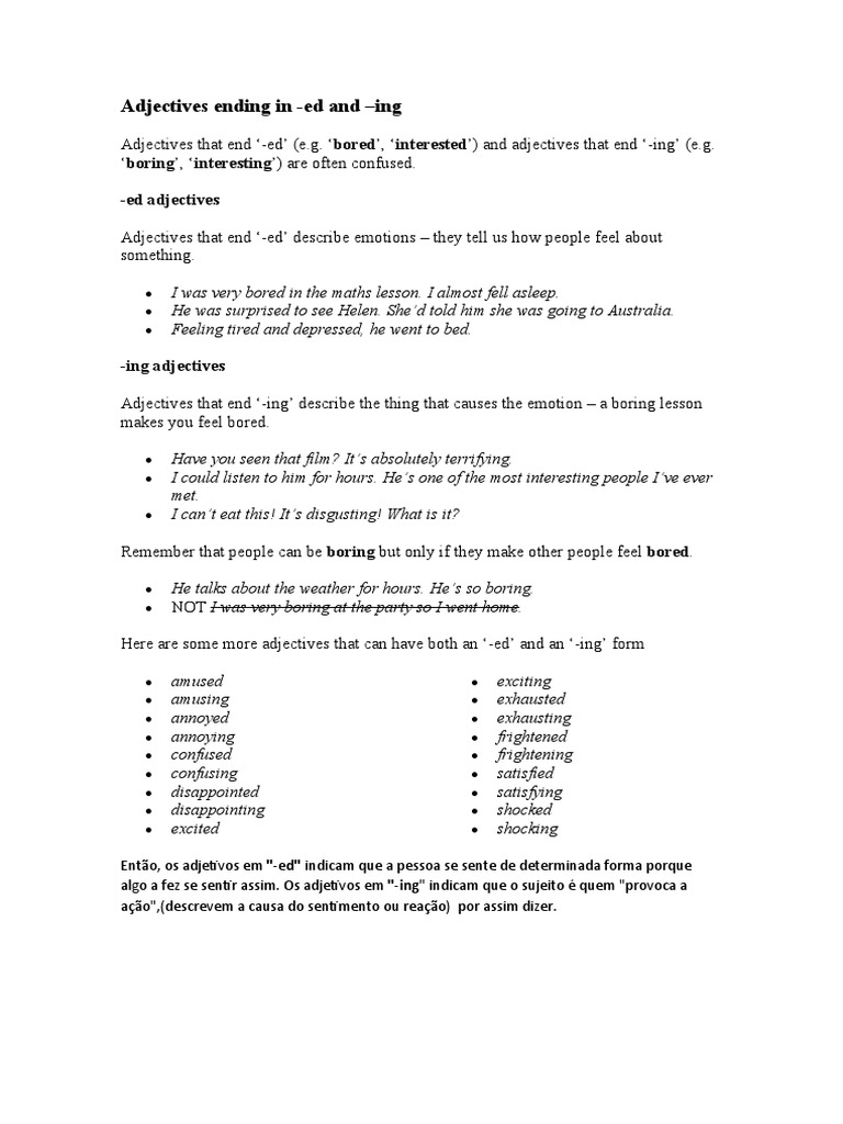 A Guide to Distinguishing Between -ed and -ing Adjectives | PDF