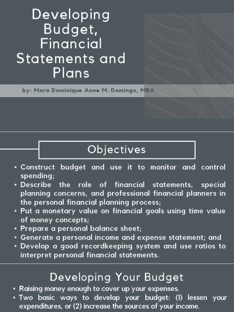 Developing Budget, Financial Statements and Plans | PDF | Expense | Debt