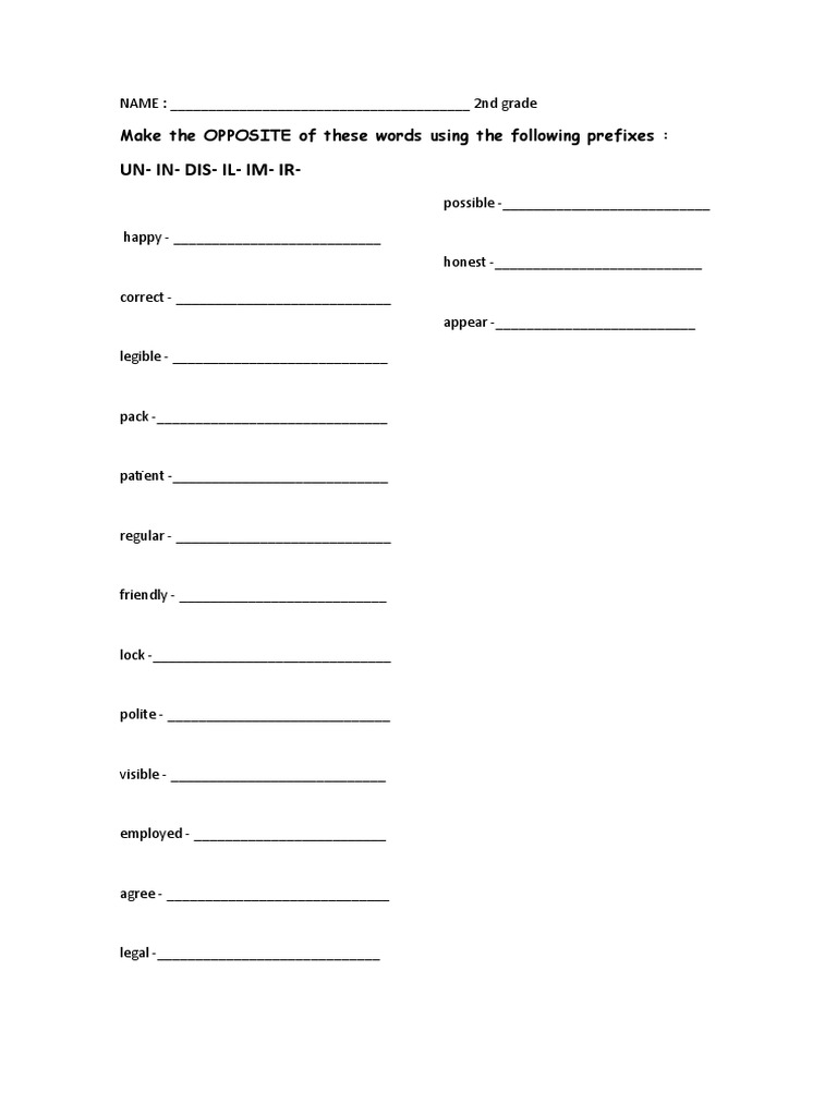 Opposite Words Prefix Worksheet | PDF