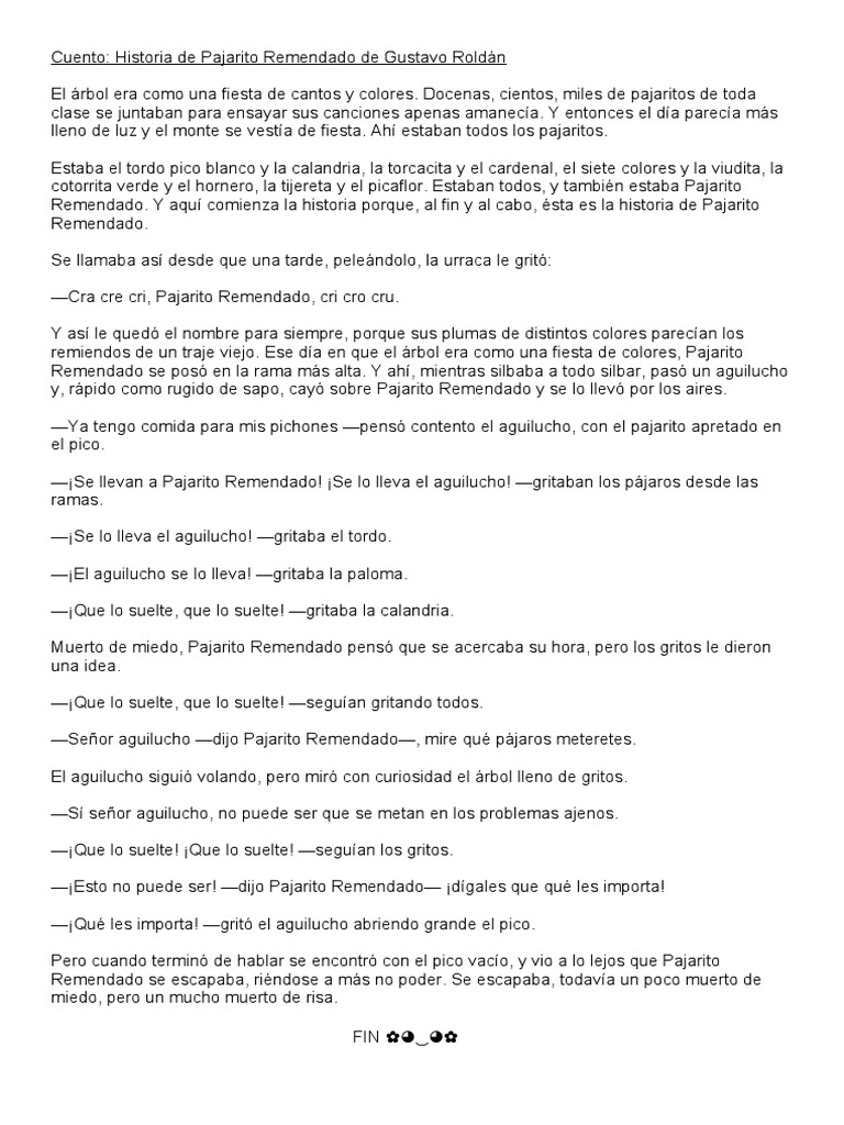 Historia de Pajarito Remendado | PDF