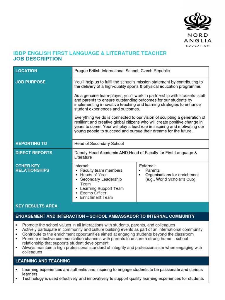 IBDP English Teacher Job Overview | PDF | Learning | Curriculum