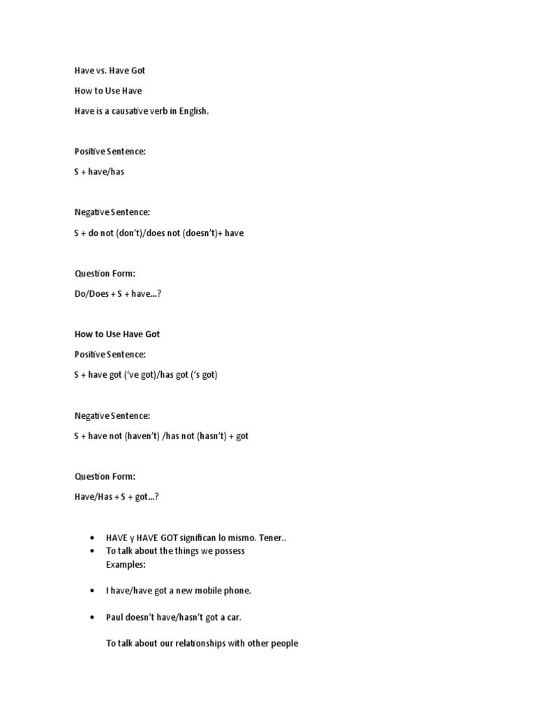 How To Use Have Got | PDF
