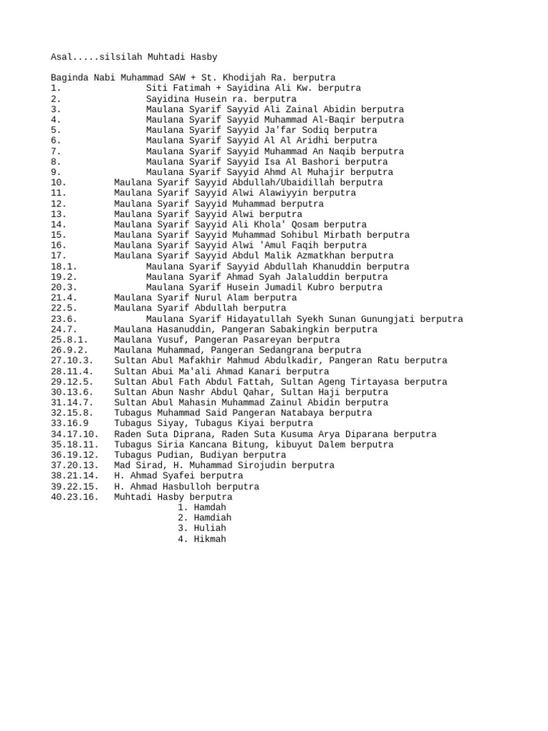 Silsilah Keturunan Abuya Muhtadi | PDF