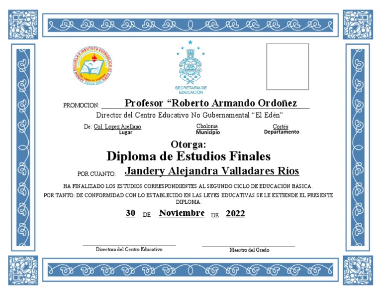 Diploma de Sexto Grado El Eden 2022 | PDF