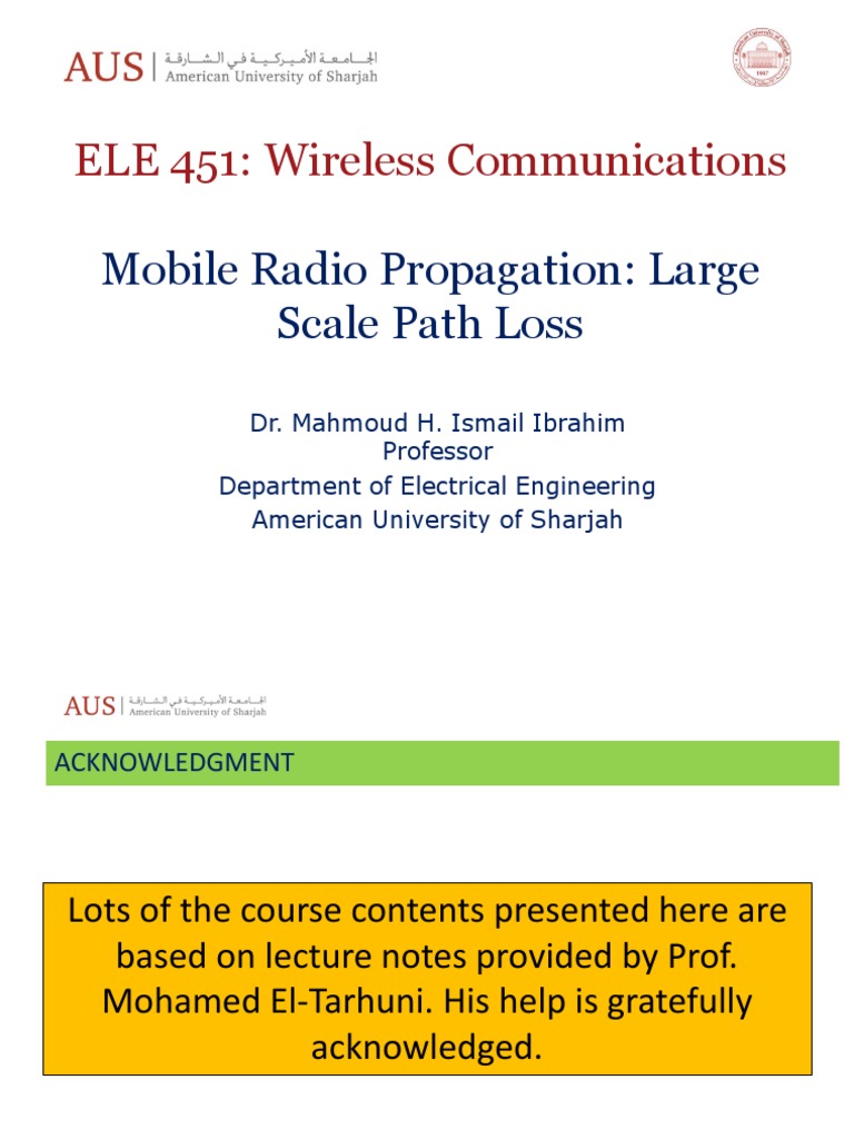 ELE 451: Wireless Communications: Mobile Radio Propagation: Large Scale Path Loss | PDF | Radio ...