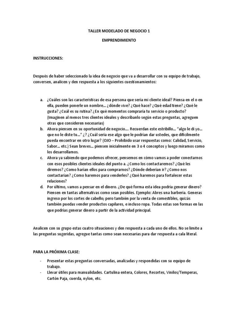 Taller Modelado de Negocio 1 | PDF