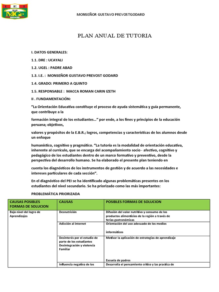 Plan Anual de Tutoria 2023 4to Año | PDF | La dependencia de sustancias ... Plan Anual de Tutoria 2023 4to Año | PDF | La dependencia de sustancias ...