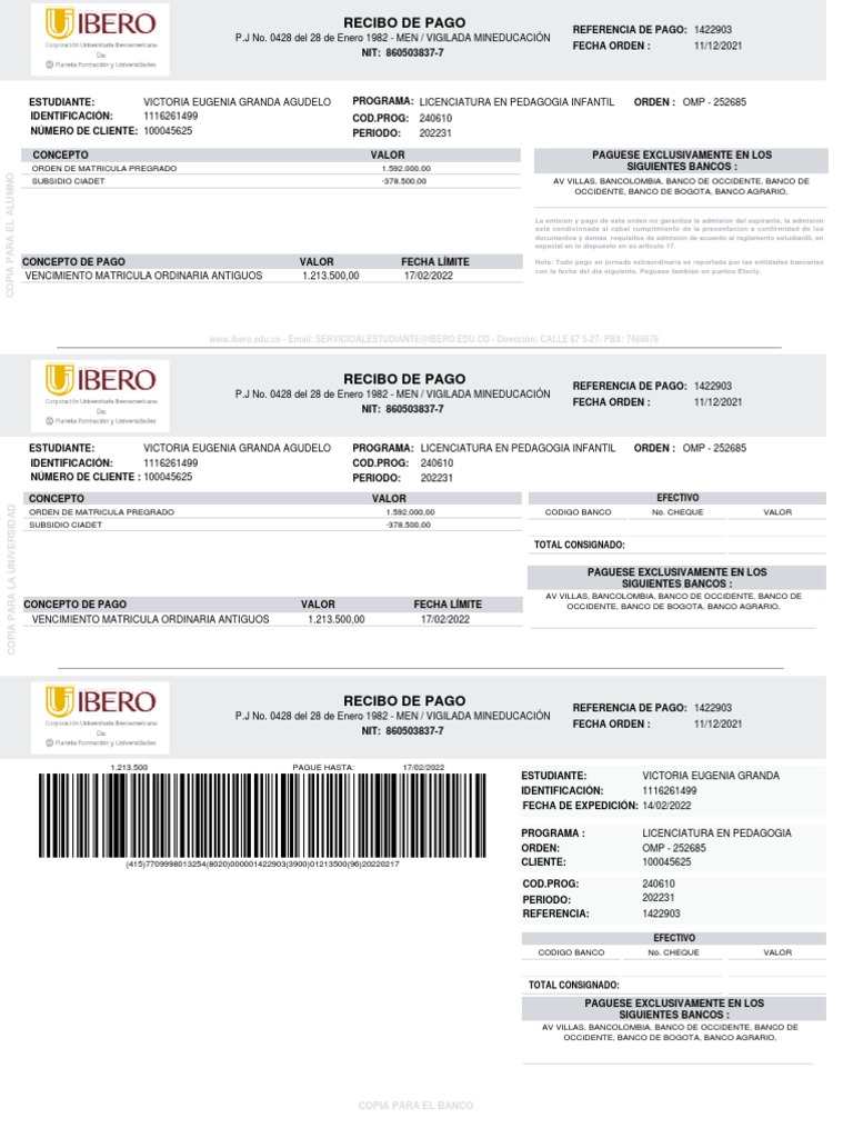 WWW - Ibero.edu - Co - Email: SERVICIOALESTUDIANTE@IBERO - EDU.CO - Dirección: CALLE 67 5-27-PBX ...