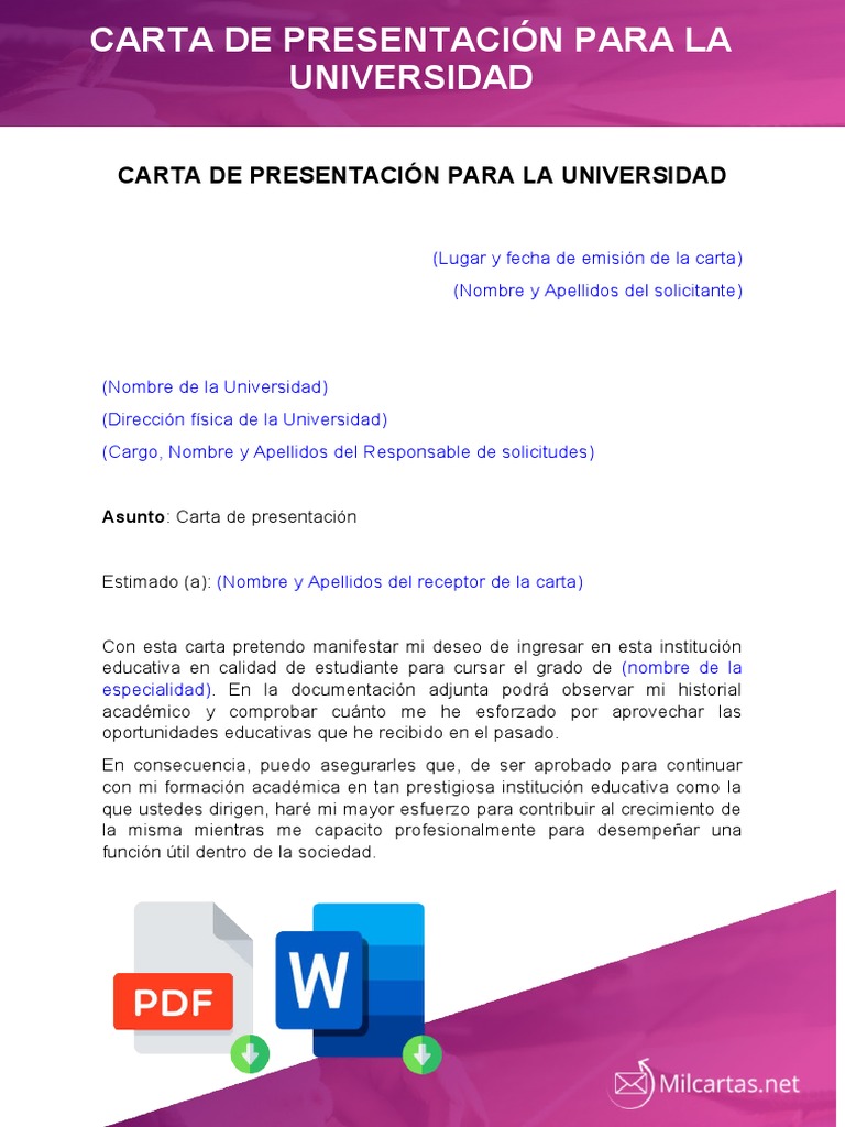 Carta de Presentacion para La Universidad | PDF
