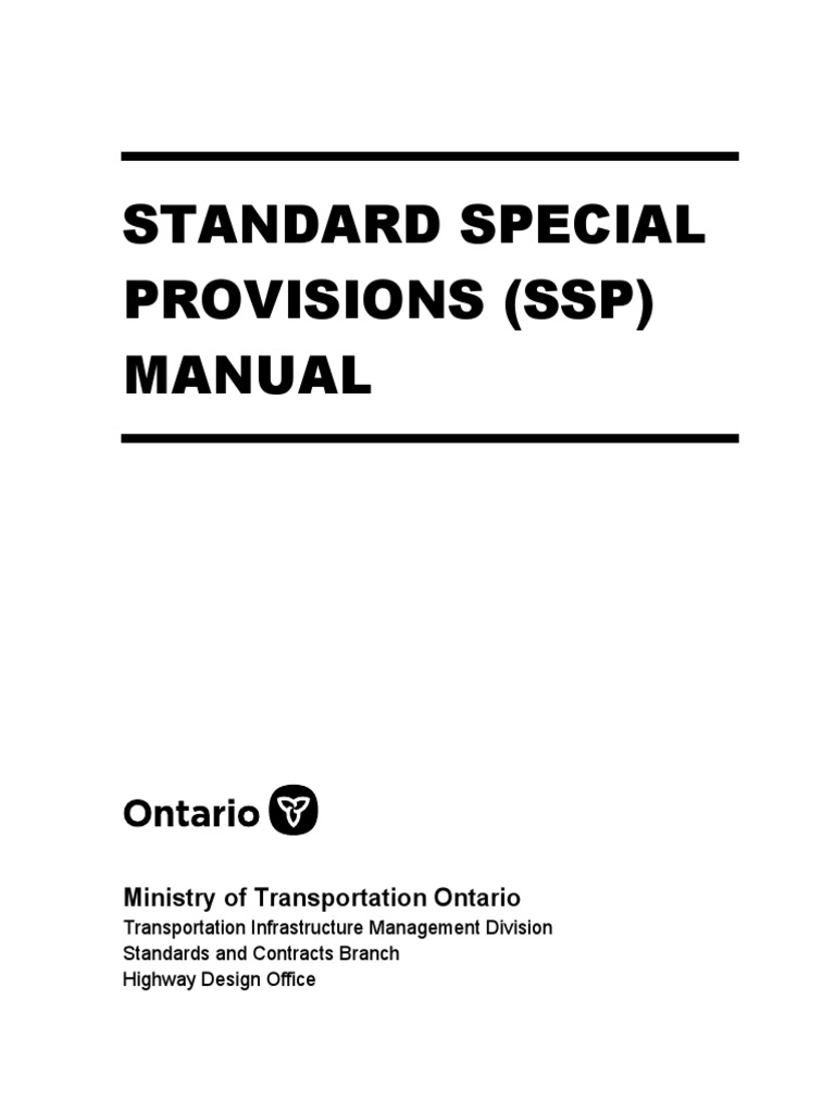 Standard Special Provisions (SSP) Manual: Ministry of Transportation ...