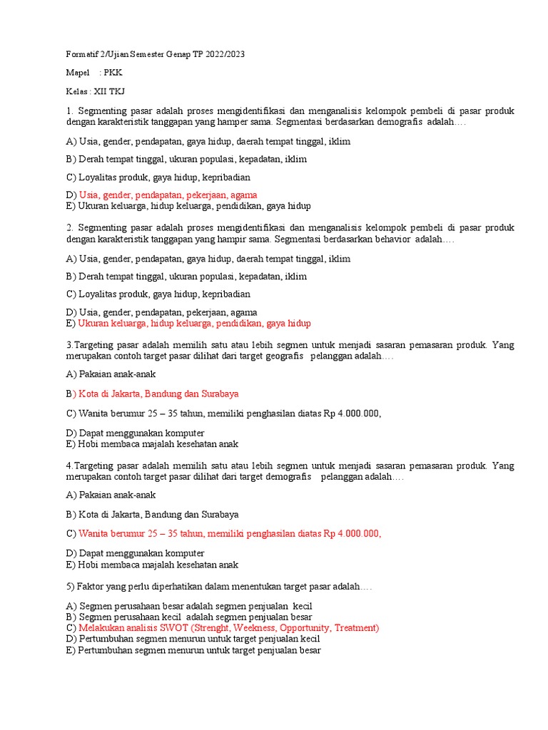 Formatif 2 Dan Ujian Semester TP 2022 2023 | PDF