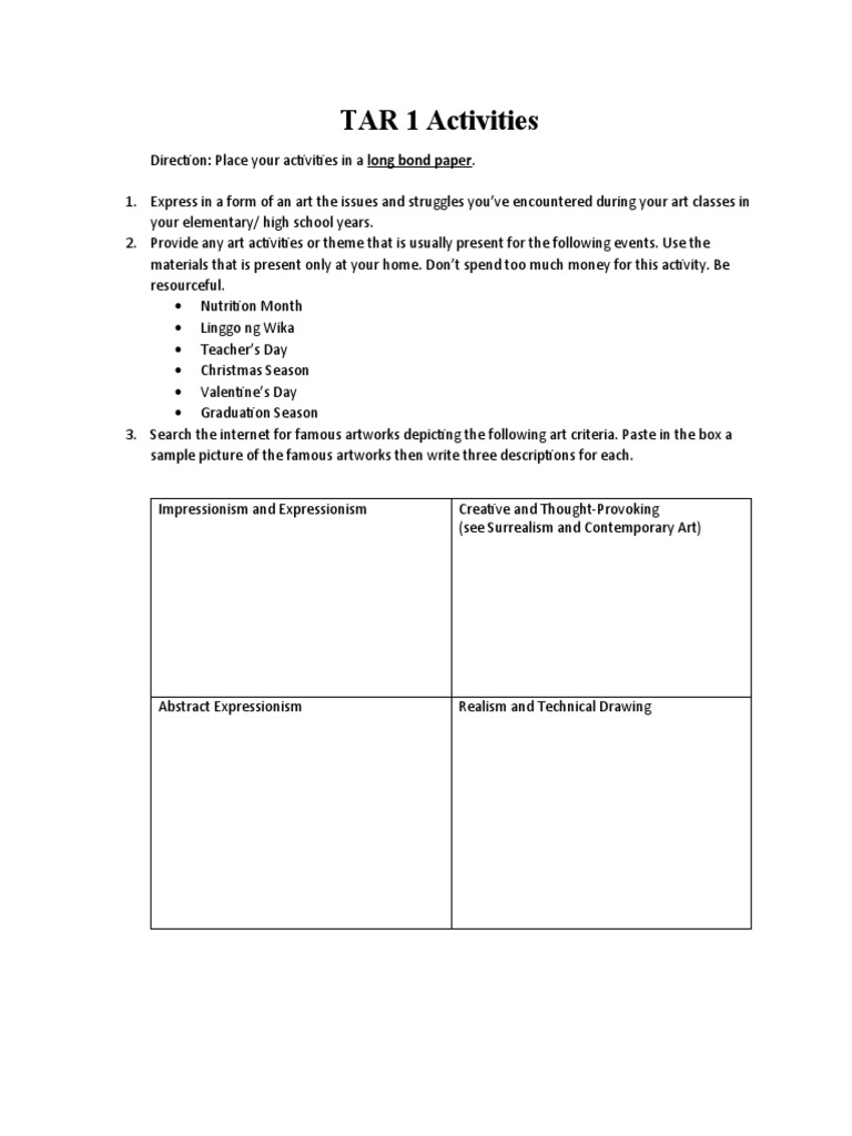 Tar 1 Activities | PDF