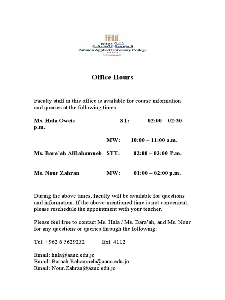 Office Hours English Office | PDF