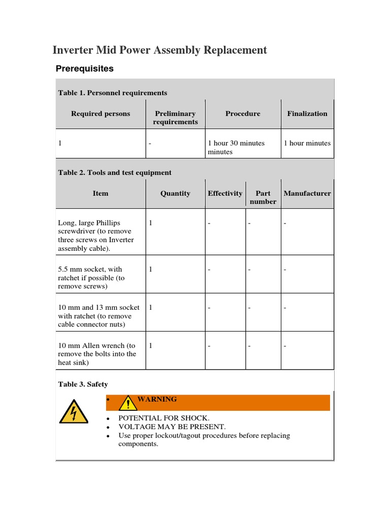 Inverter Mid Power Assembly Replacement | PDF | Screw | Electrical ...