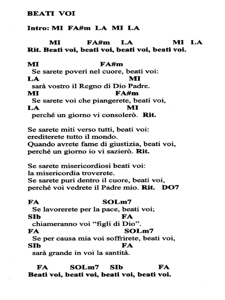 Beati Voi Buttazzo Testo e Accordi | PDF
